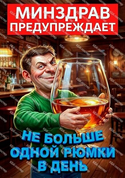 "Минздрав предупреждает - не больше одной рюмки". 21х30 см. Плакат А4_019.