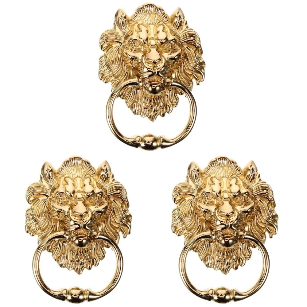 Золотая дверная ручка из цинкового сплава с головкой льва набор из 3 штук для металлической или деревянной двери