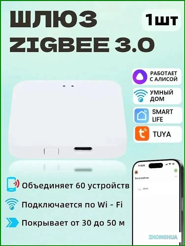 Шлюз Zigbee 3.0 Tuya с Bluetooth, беспроводной компактный хаб для умного дома, дистанционное управление с помощью приложений,1шт.