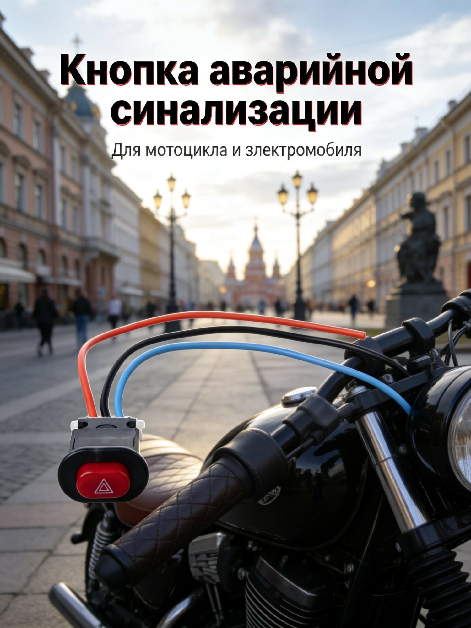 Кнопка аварийной сигнализации для мотоцикла, электроскутера и электромобиля, компактный переключатель с двойной вспышкой и тремя проводами, черная