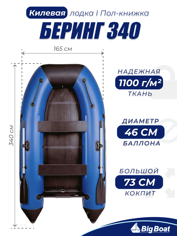 Надувная, под мотор лодка из ПВХ для рыбалки Bering (Беринг) 340К пол-книжка
