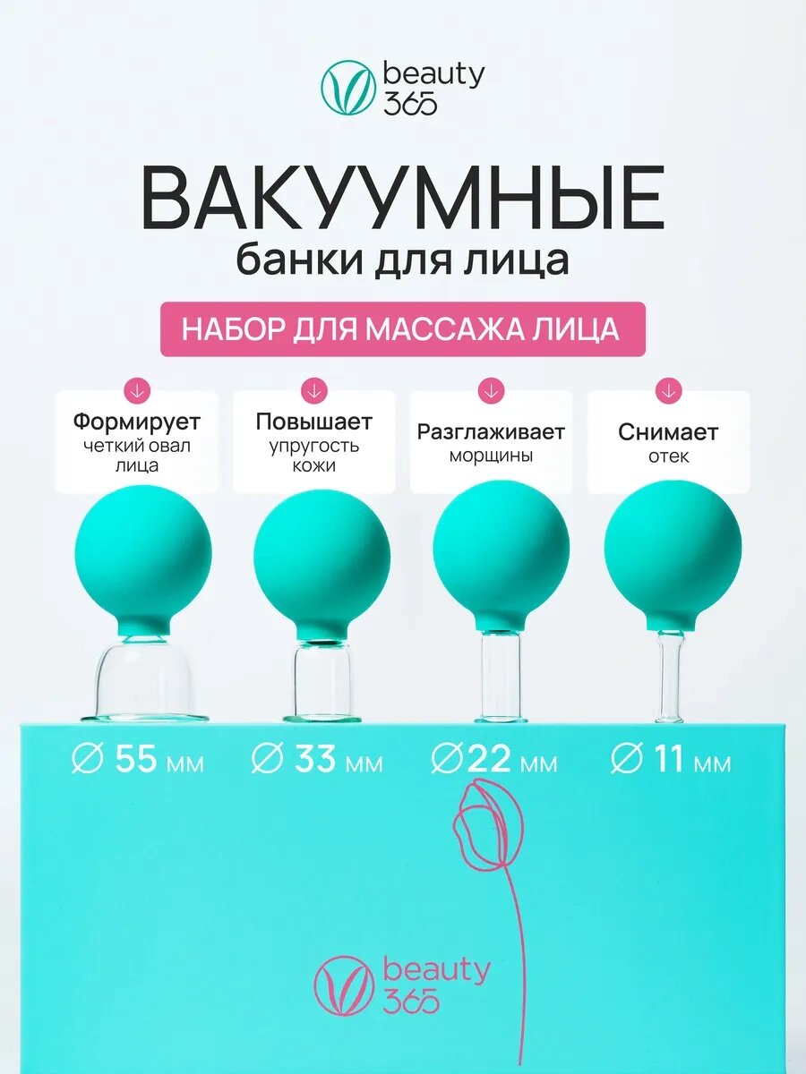 Банки стеклянные косметические для вакуумного массажа, 4 шт.