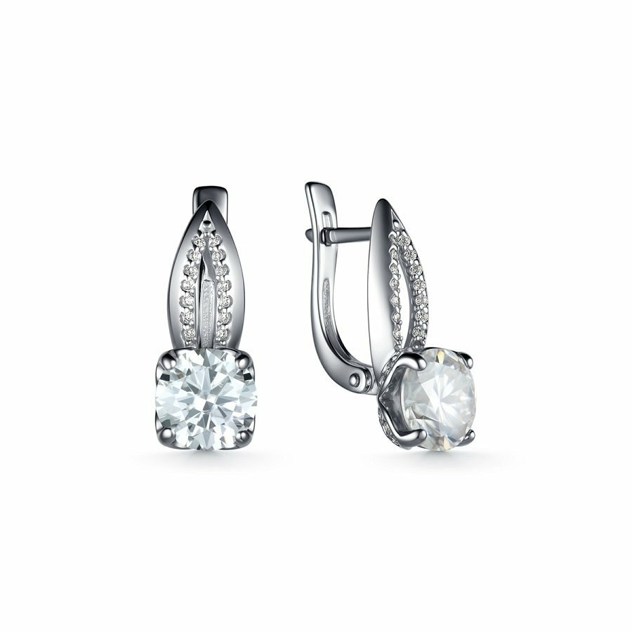 Серьги, серебро, 925 проба, родирование, фианит