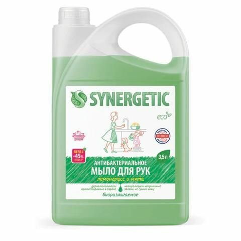 Мыло жидкое Synergetic антибактериальное 3,5 л, "Лемонграсс и мята", антизапах (105201)