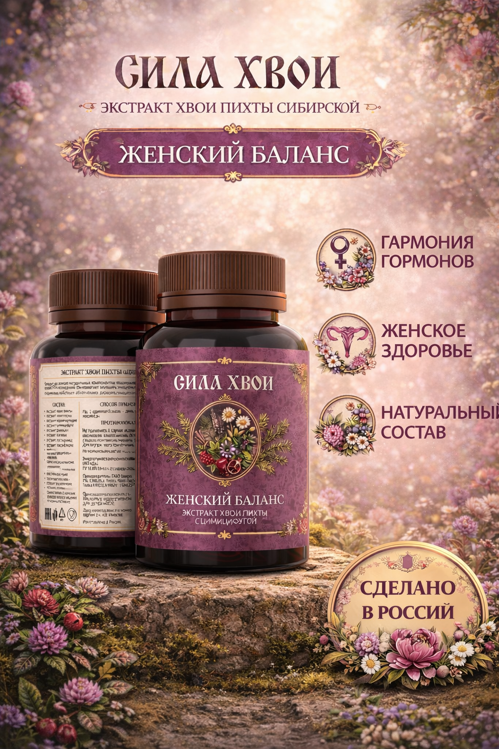 Сила хвои Витамины "Женский баланс". Экстракт хвои пихты с цимицифугой. 60 таблеток.