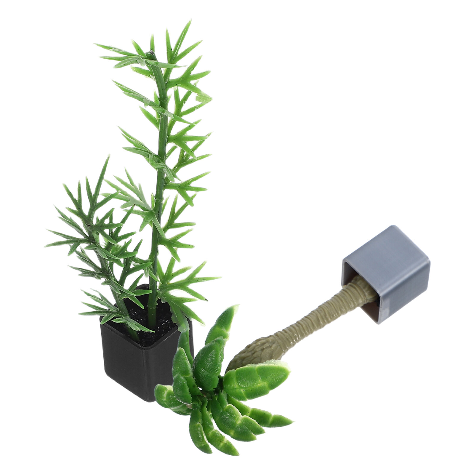 Миниатюрные имитации горшечных растений, бамбуковый бонсай, миниатюрная кокосовая пальма, модель для украшения комнатного домика из песка (серебряная кокосовая пальма + черная бамбуковая пальма "Счастливый бамбук", 2 штуки)