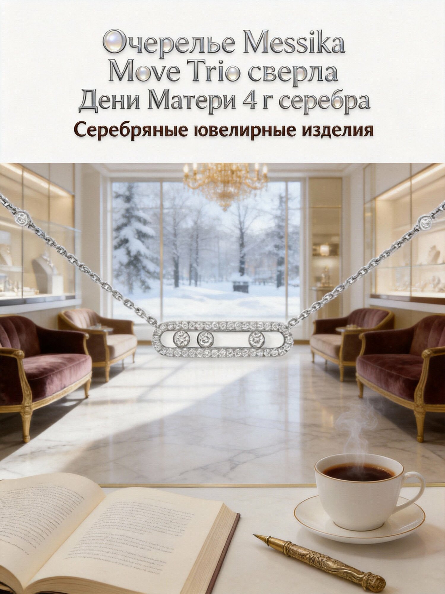 Ожерелье Messika Move 520, деталь Три сверла, серебро 4 г — подарок на День Матери