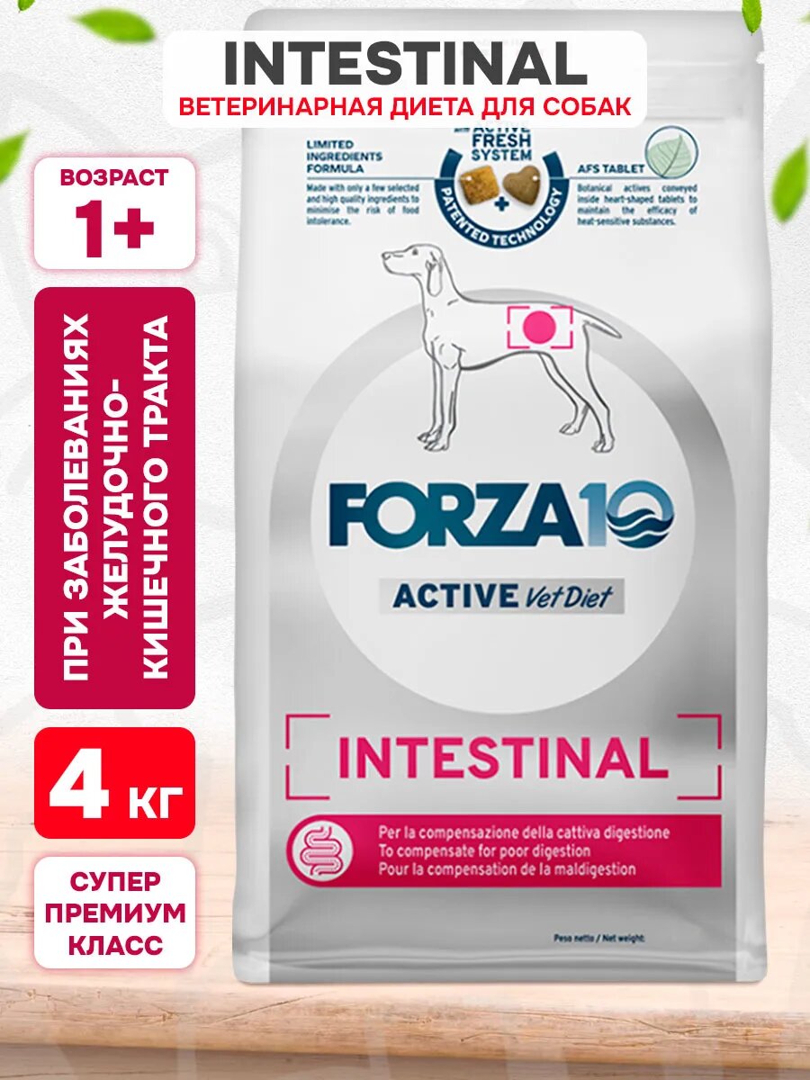 Корм сухой Forza10 Dog Active Vet Diet Intestinal для взрослых собак всех пород при заболеваниях ЖКТ, 4 кг