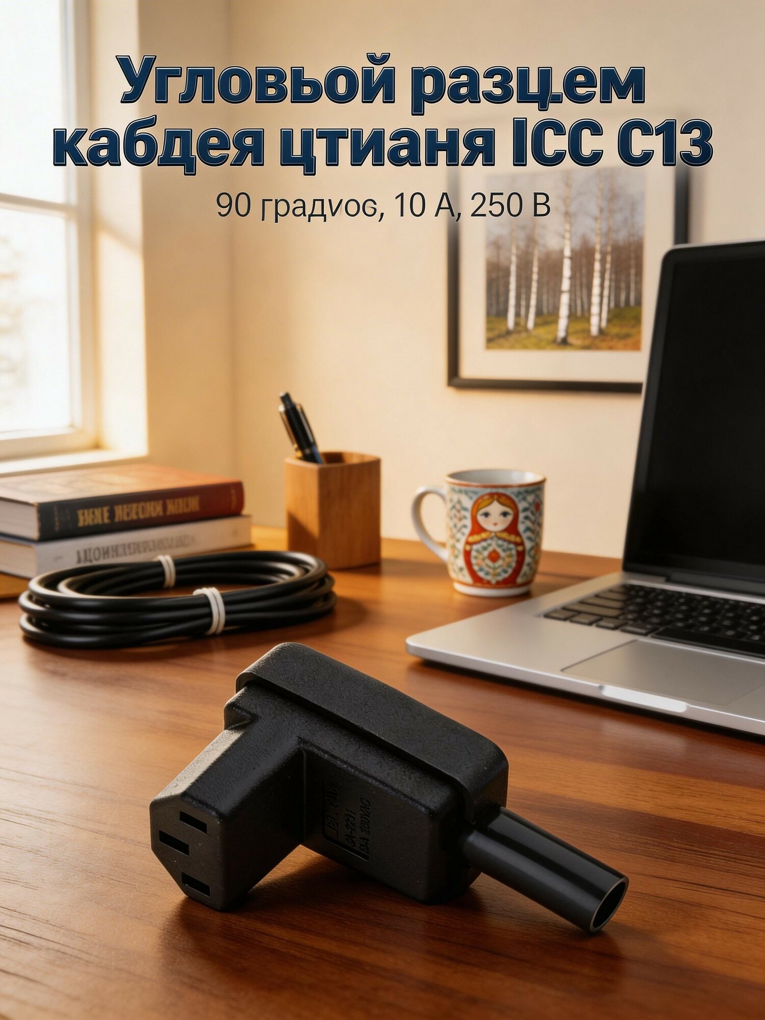 Угловой разъем питания IEC C13, 90 градусов 3-контактный 10 А 250 В, компактный черный Linker