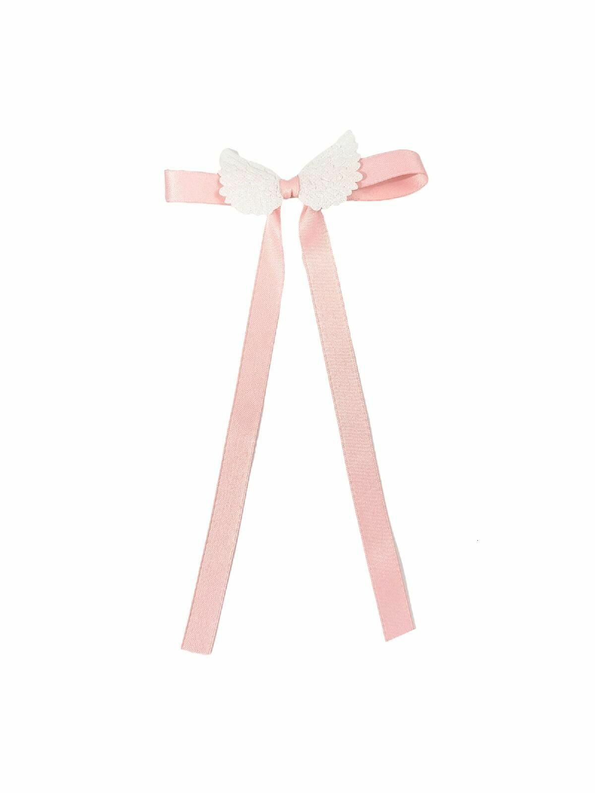 1 часть заколки из ленты с бантиком-крылышком-розовая