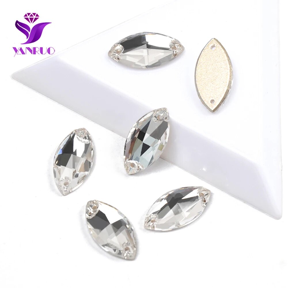 Стразы YANRUO 9x18mm, Crystal, Серебряный, 24шт