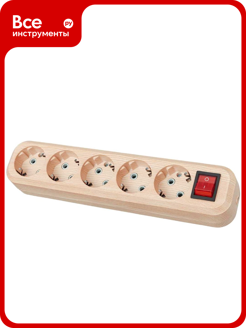 Колодка для удлинителя TDM ELECTRIC на 5 гнезд 2П, с заземлением, с выключателем 16А 250В "Эко" (сосна) SQ1806-0055