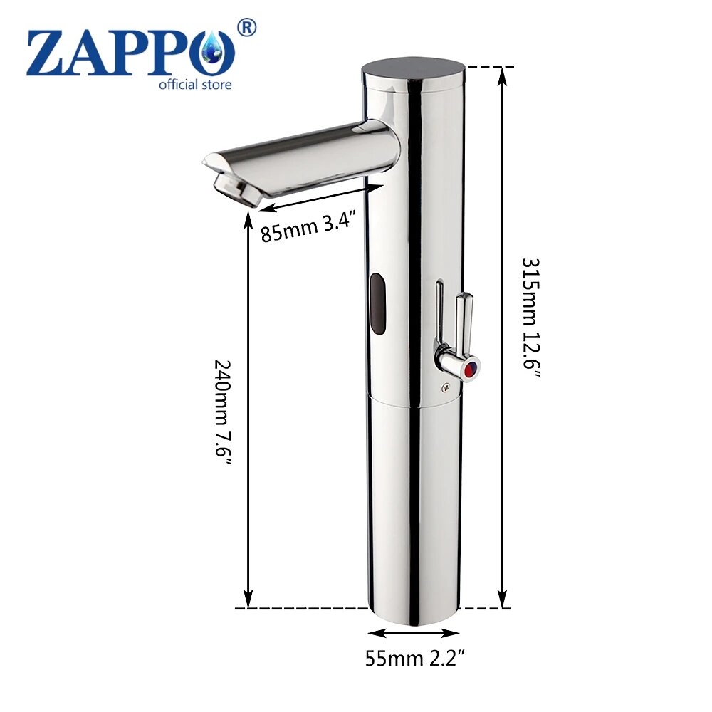 Кран для ванной комнаты ZAPPO Tall Body Touchless с одним ручком, автоматический кран с инфракрасным датчиком движения для раковины, смеситель горячей и холодной воды