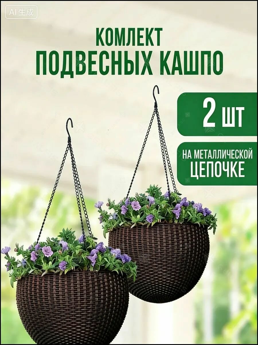 Мешок-горшок для растений 5 л, 40 см, 2 шт, цвет темно-коричневый