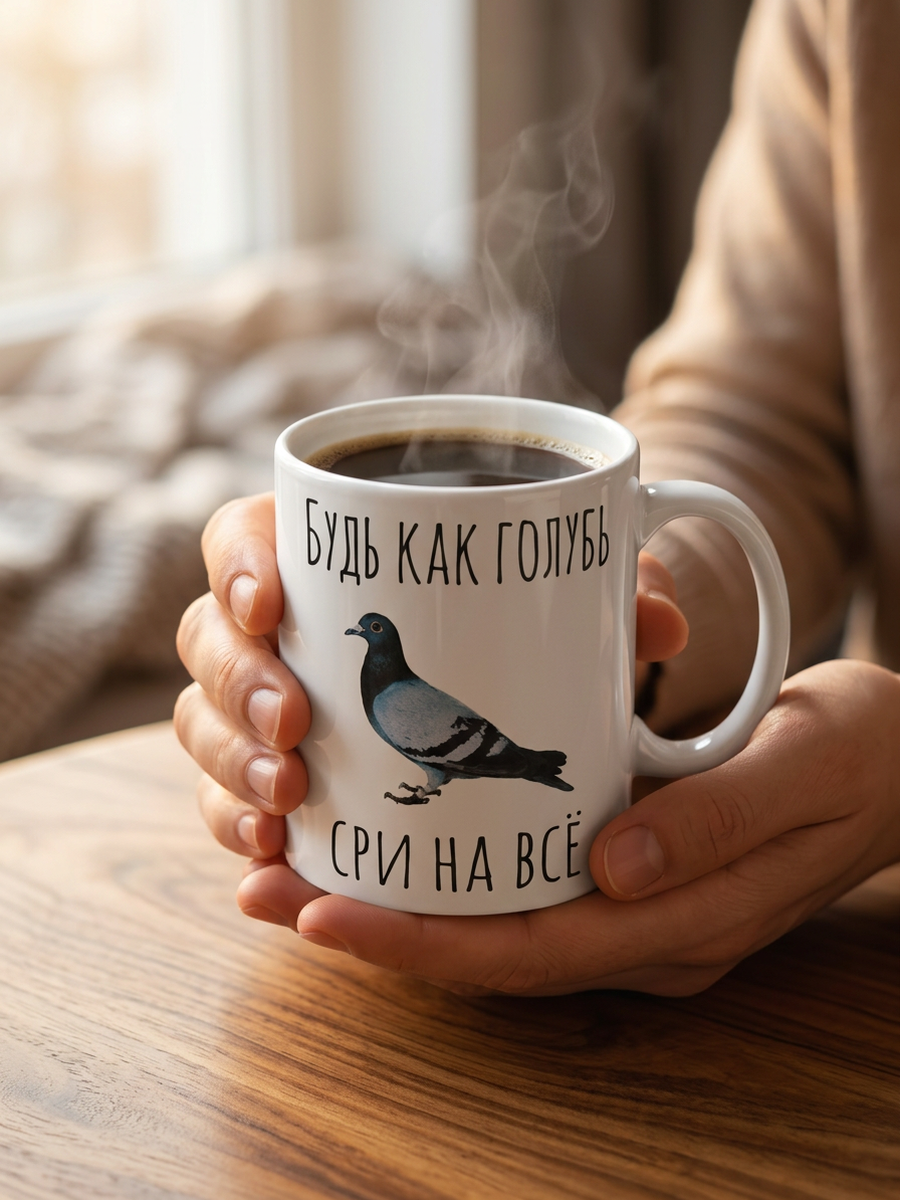 Будь как голубь - Кружка подарочная керамическая (белая, 330 мл)