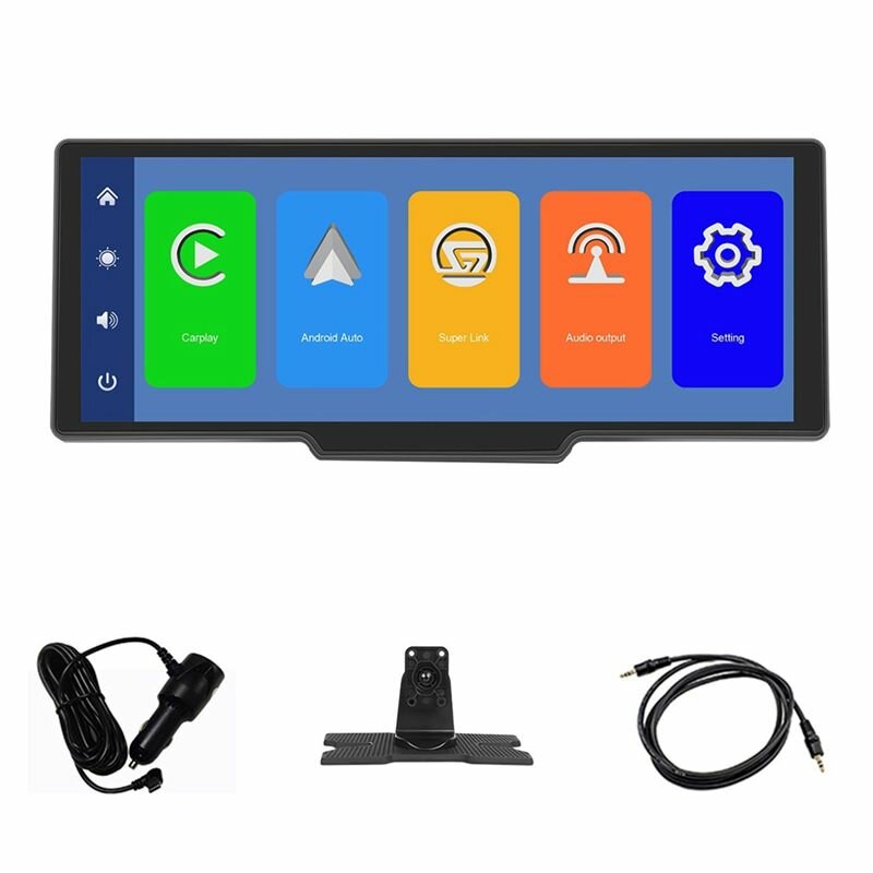 10,26-дюймовый автомобильный монитор IPS HD 1600x600, беспроводной CarPlay и Android Auto, Bluetooth, FM, AUX, карта памяти