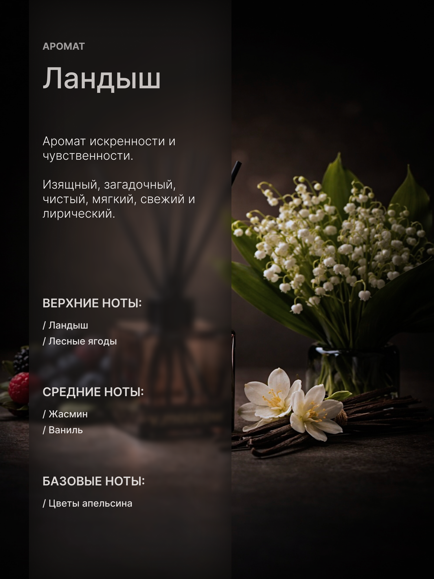 Диффузор ароматический V.MOSCOW "Ландыш", 100 мл, с черными фибровыми палочками
