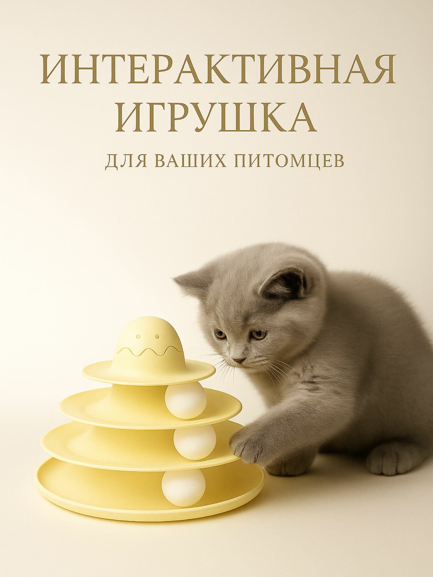 Пирамидка игра для кошки / Игрушки для животных башня, Игрушка для кошек и котят, Желтая