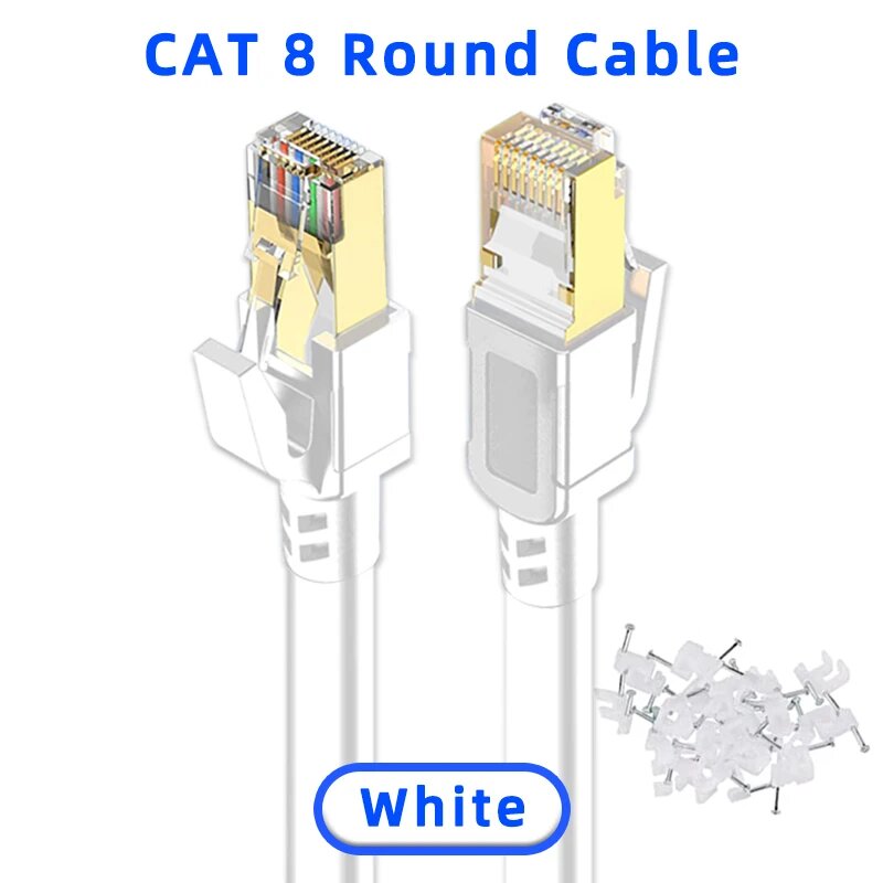 D-Sunty Cat 8 Ethernet кабель 5/10/15 м CAT8 Round-White, 2m
