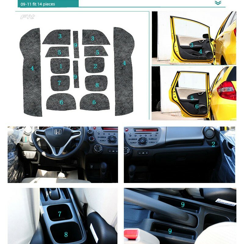 Элегантно-серый набор из 14 чашечных ковриков для Honda Fit 2009-2011, нескользящие аксессуары для салона