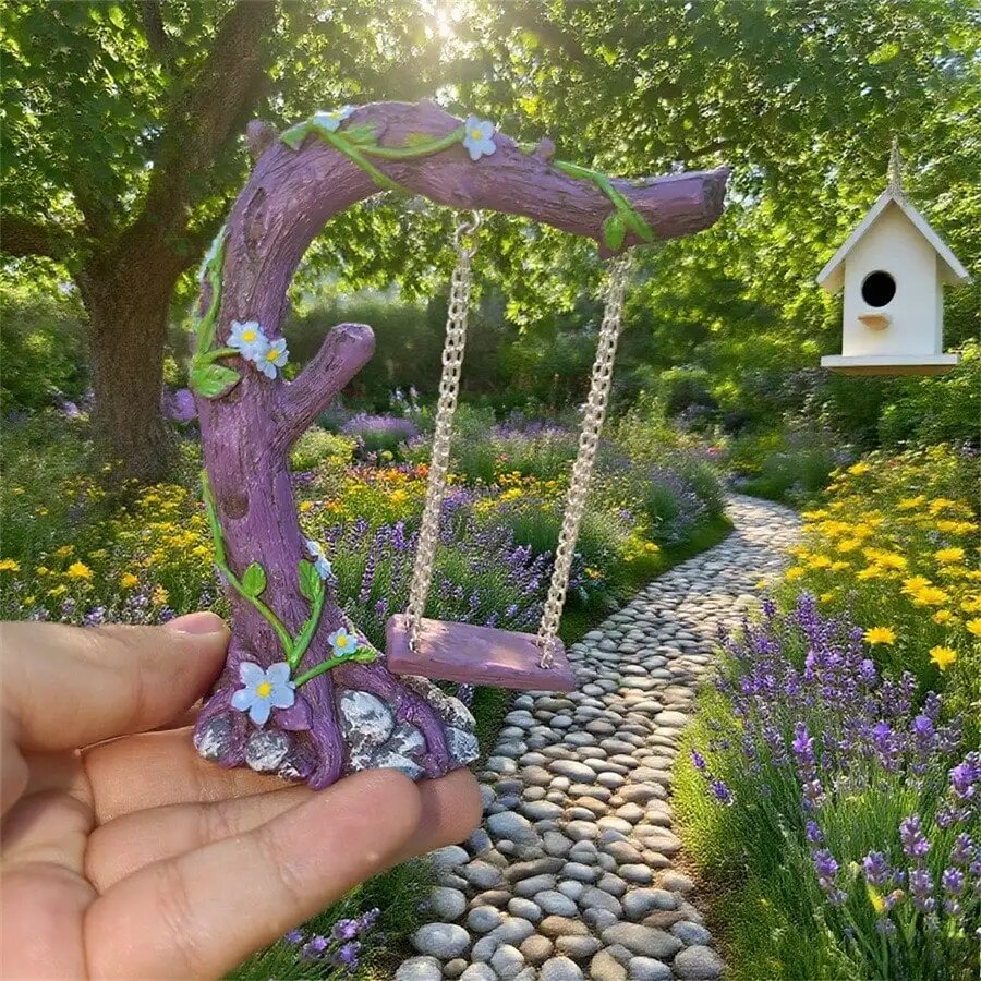 Миниатюрные качели с цветами, сиреневый, цвет 6