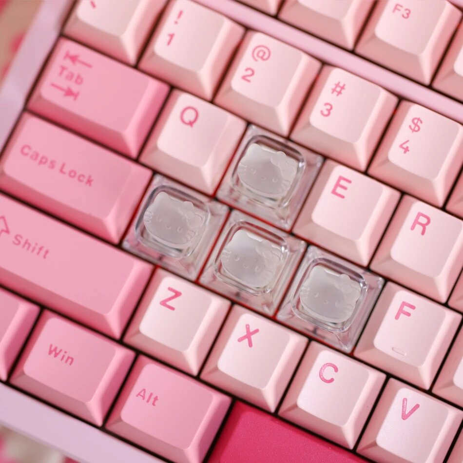Прозрачные кейкапы Hello Kitty для механической клавиатуры Cherry MX Switch C-4pcs