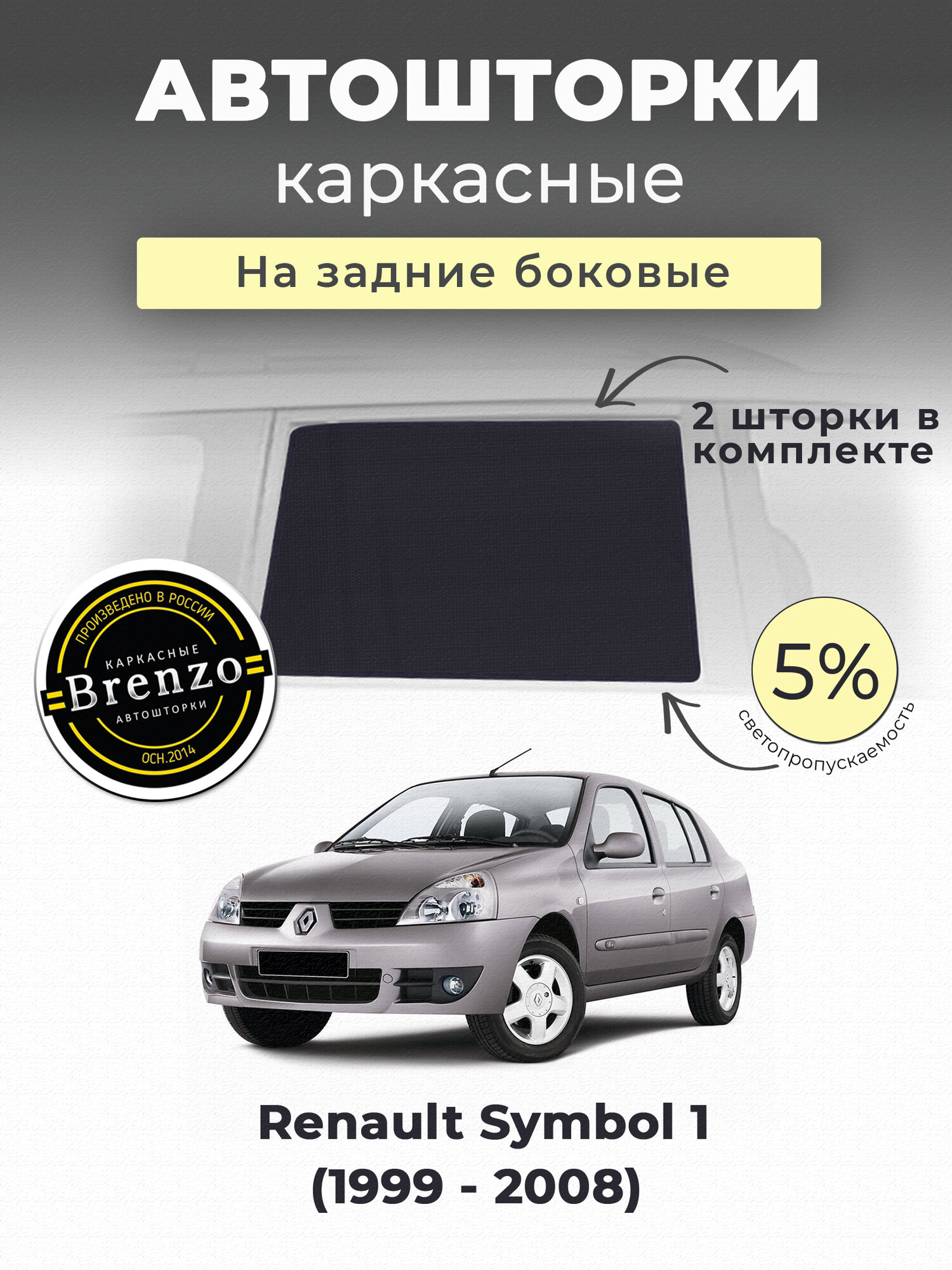 Каркасные шторки Renault Symbol 1 Седан 4дв. (1999 - 2008) на задние двери 5%, сетки от солнца в машину