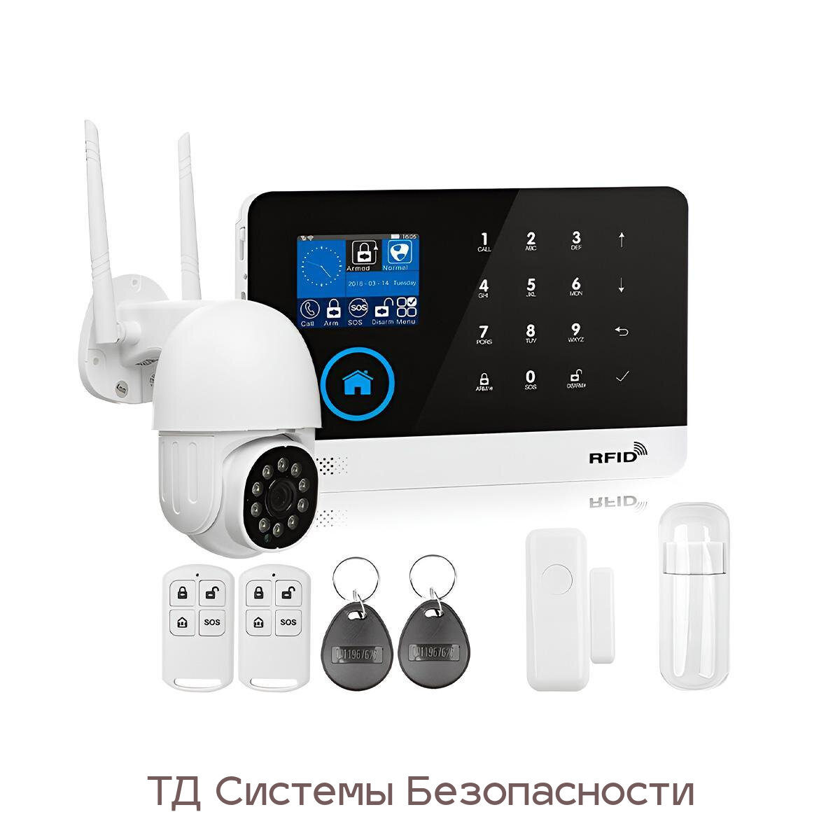 Полный комплект Wi-Fi / GSM пожарная и охранная сигнализация с видеокамерой Strazh Oko и HDком 9826(ASW5) (F1734EU) для загородного дома с датчиком д