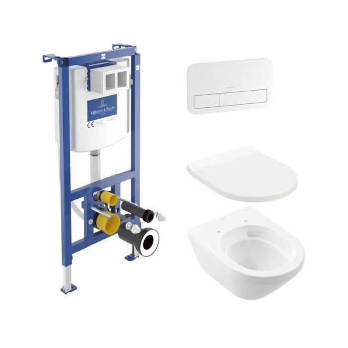 Комплект унитаза с инсталляцией Villeroy & Boch Architectura 4616D301 с сиденьем микролифт и клавишей смыва цвет белый