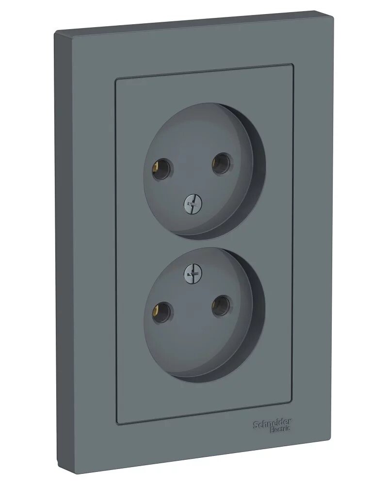 Розетка двойная Systeme Electric AtlasDesign б/з, 16А, в сборе, Грифель