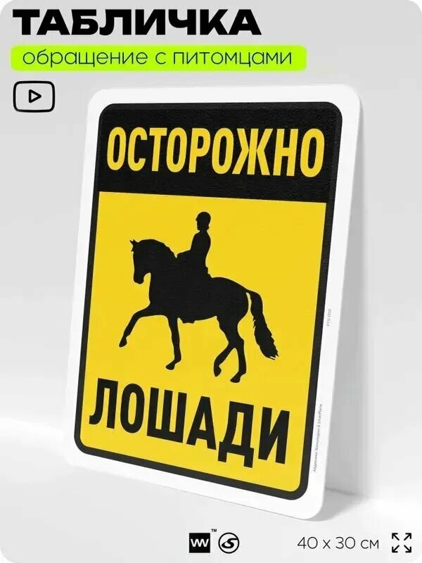 Табличка "Осторожно, лошади" на дверь и забор, для конюшни, фермы, деревни, 40х30 см, Silver Plane x Айдентика Технолоджи