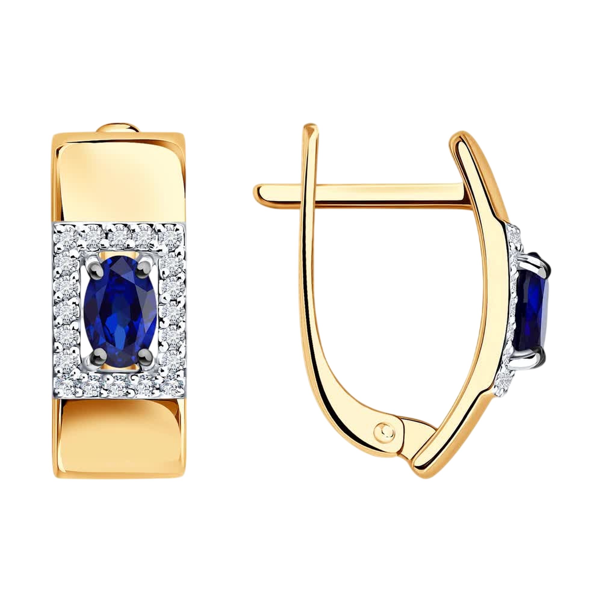 Серьги, красное золото, 585 проба, бриллиант, сапфир