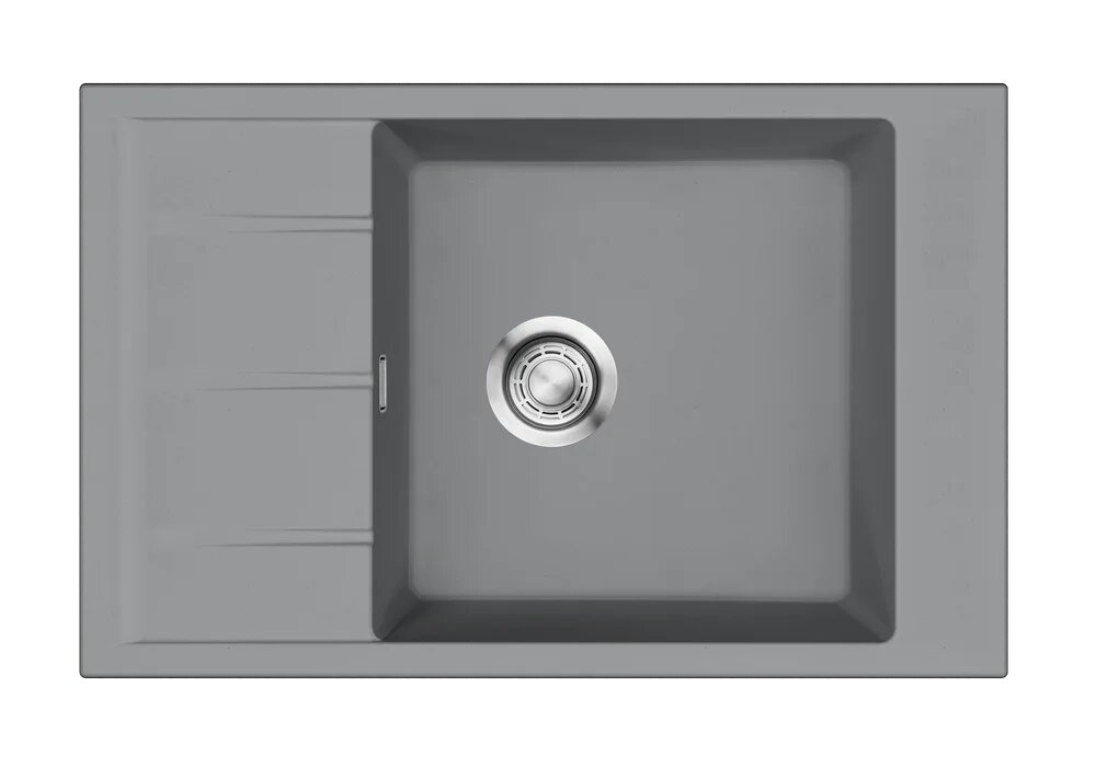 Мойка кухонная Emar Quartz EMQ-1780. Q Алмаз кварцевая, 78x50, прямоугольная, мойка для кухни, с крылом, серая, матовая