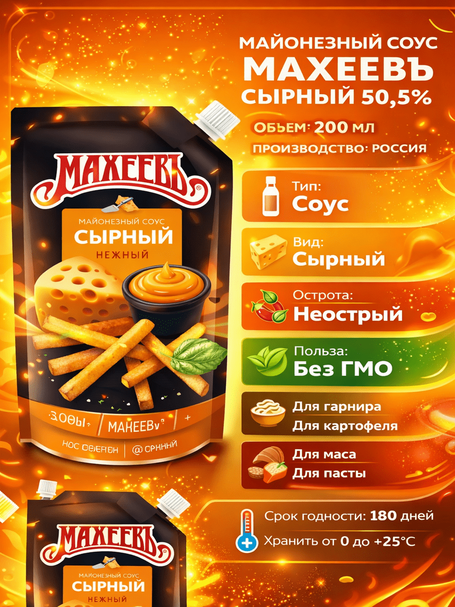Соус майонезный махеевъ Сырный 50,5%, 200мл x 2 упаковки