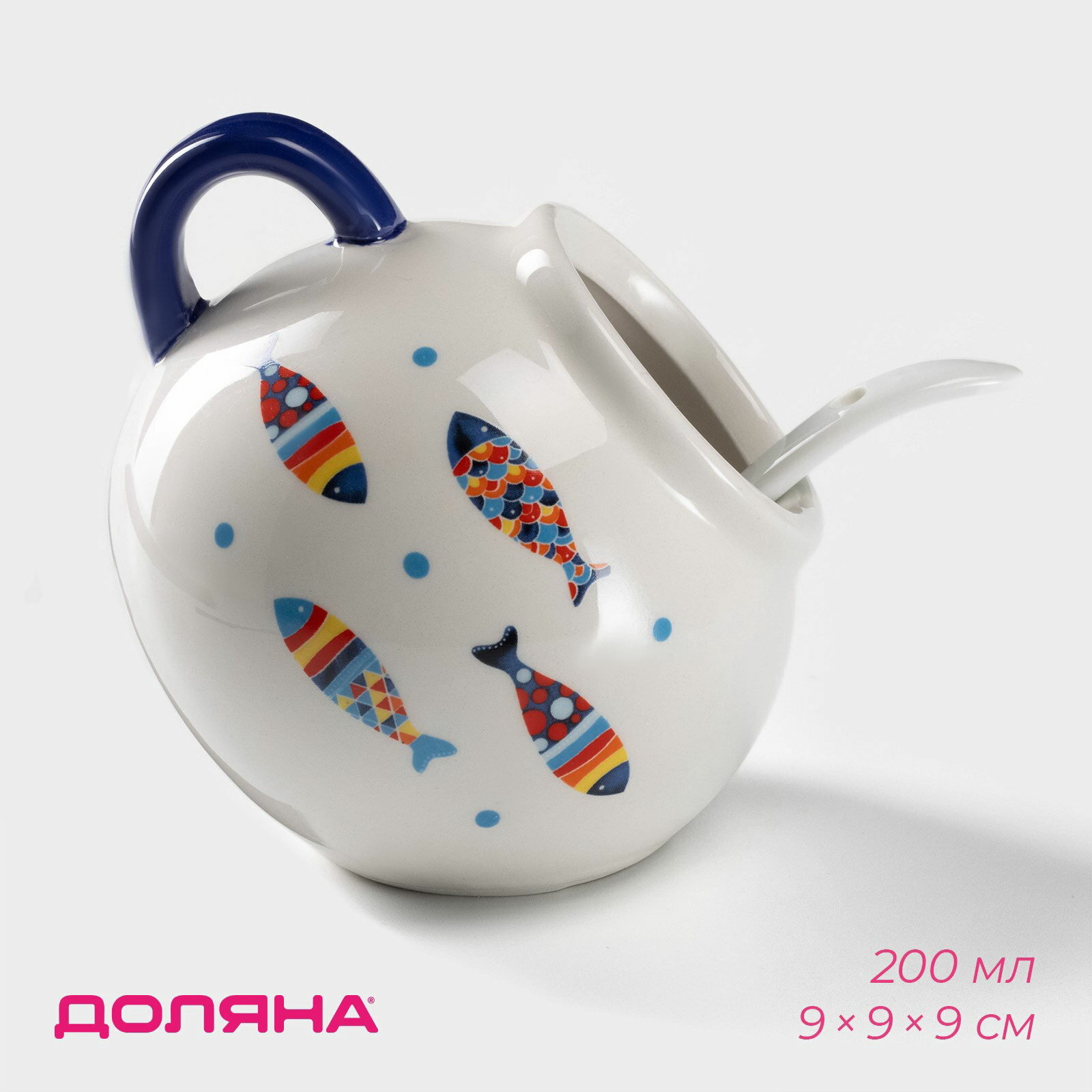 Сахарница "Емеля", 200 мл, с ложкой, доломит, белая, цвет: белый