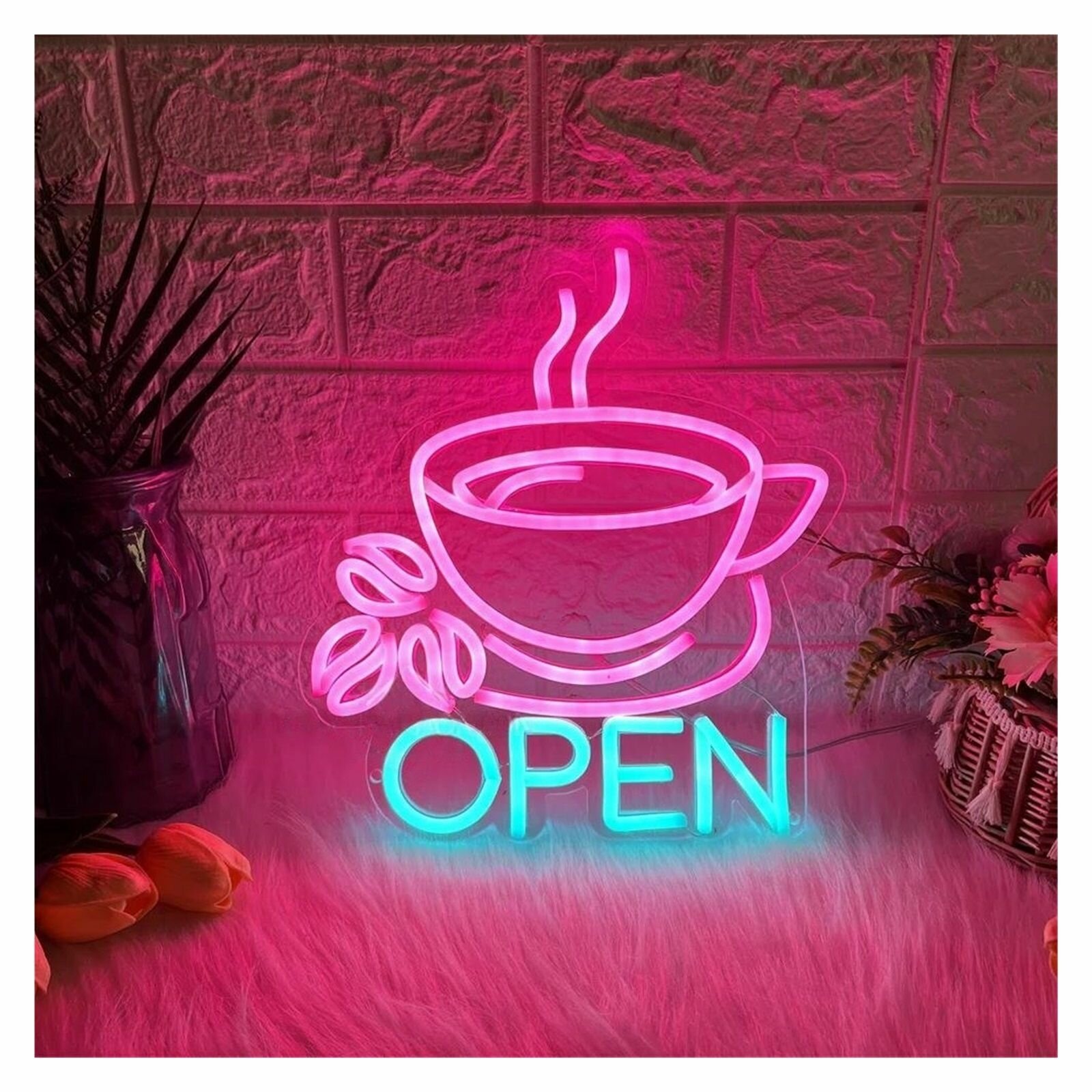 Кофе Открытая Неоновая Вывеска 36смx32,5см