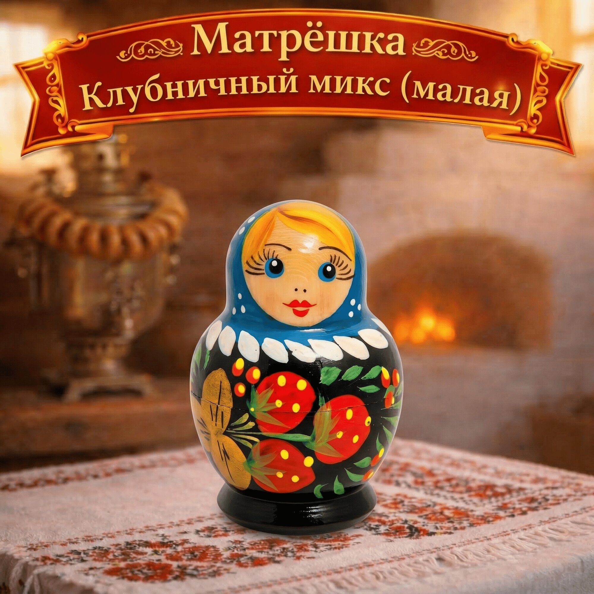 Матрешка "Клубничный микс" (малая), дерево, ручная роспись, высота 4 см