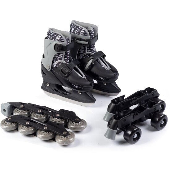 Раздвижные коньки-ролики (3 в 1) Mobile Kid TWIN SEASONS, размер S (27-30), BLACK GREY