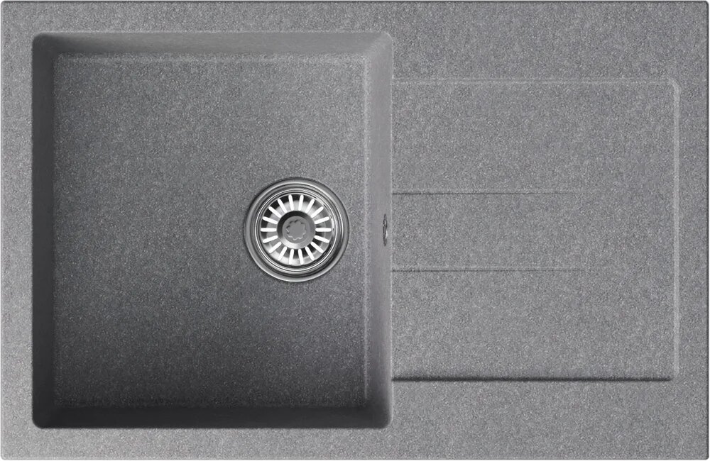 Мойка кухонная Mixline ML-GM31 мраморная, 77x50, угловая, прямоугольная, мойка для кухни, с крылом, серая, матовая