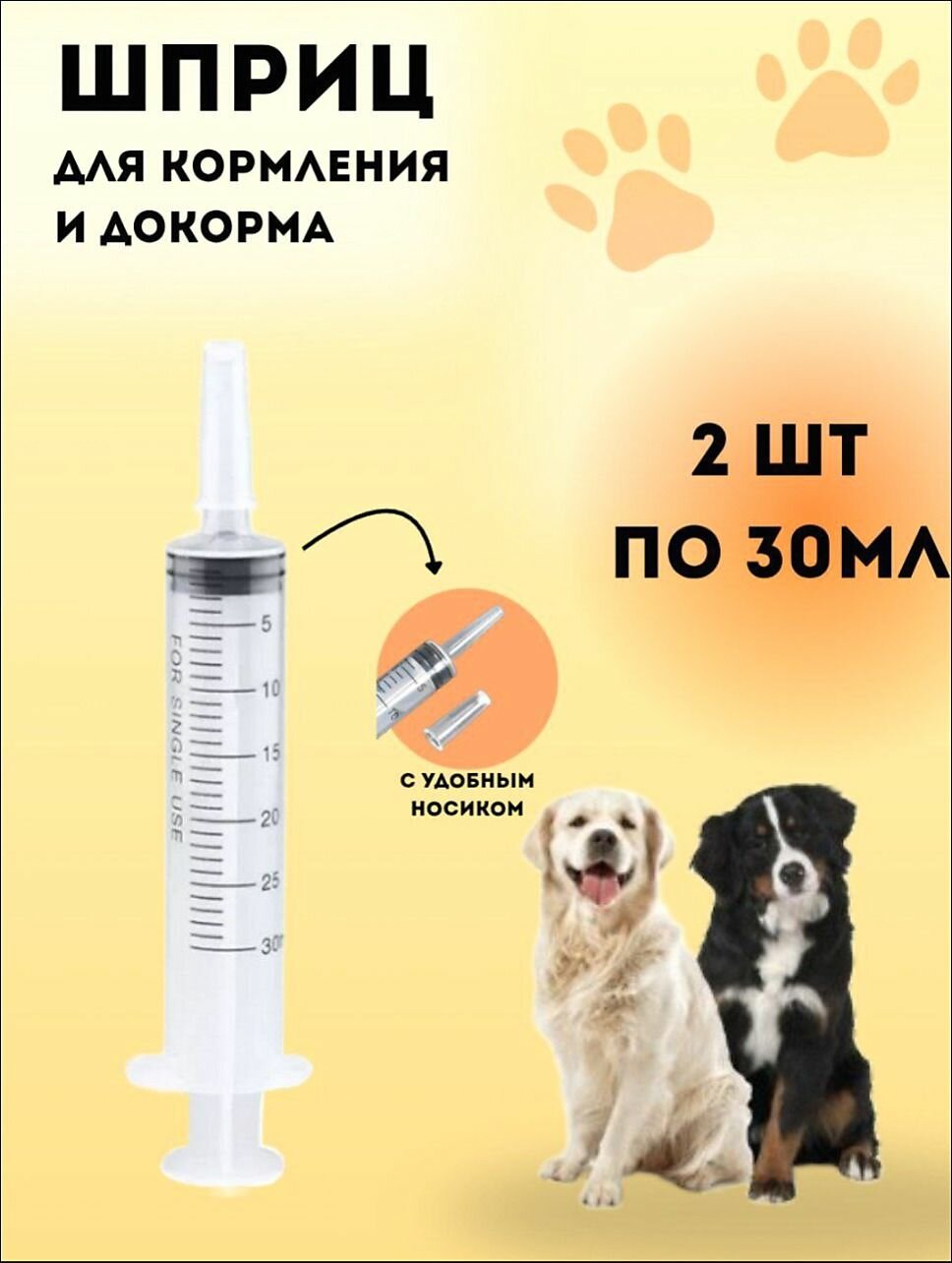 Шприцы для кормления, 2 шт. по 30мл, для грызунов, кроликов, кошек