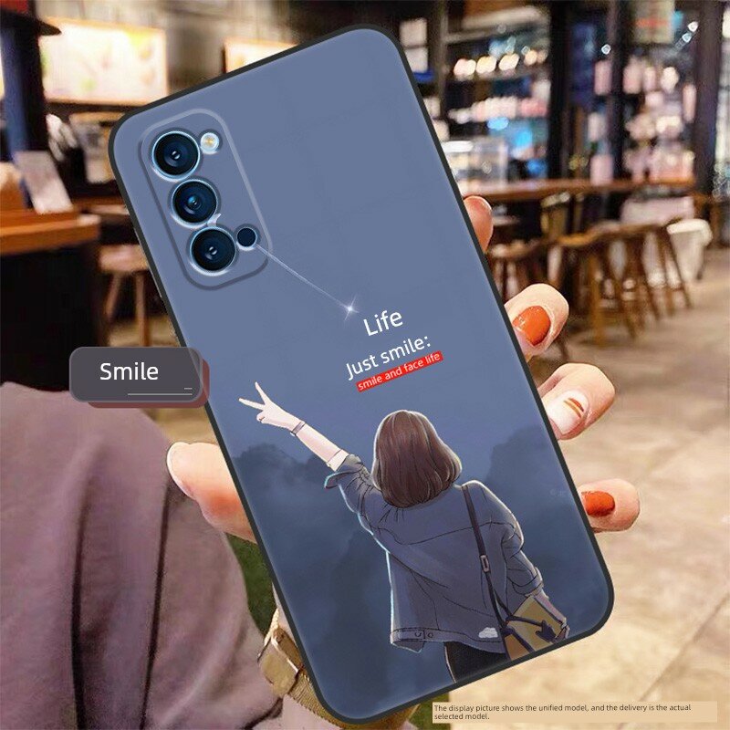 Силиконовый чехол для OPPO Reno4 с дизайном Улыбка и кольцом-зажимом, черно-красный