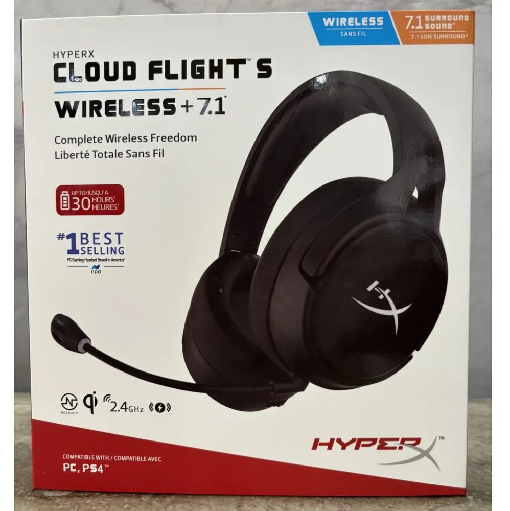 Наушники HyperX Cloud Flight S wireless +7.1, беспроводные, с микрофоном