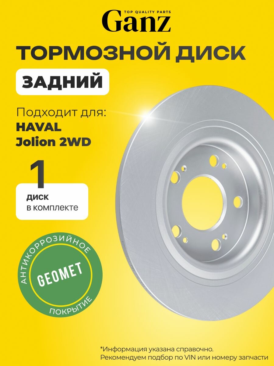 Диск тормозной задний с покрытием Haval Jolion 2WD GANZ GIJ10301