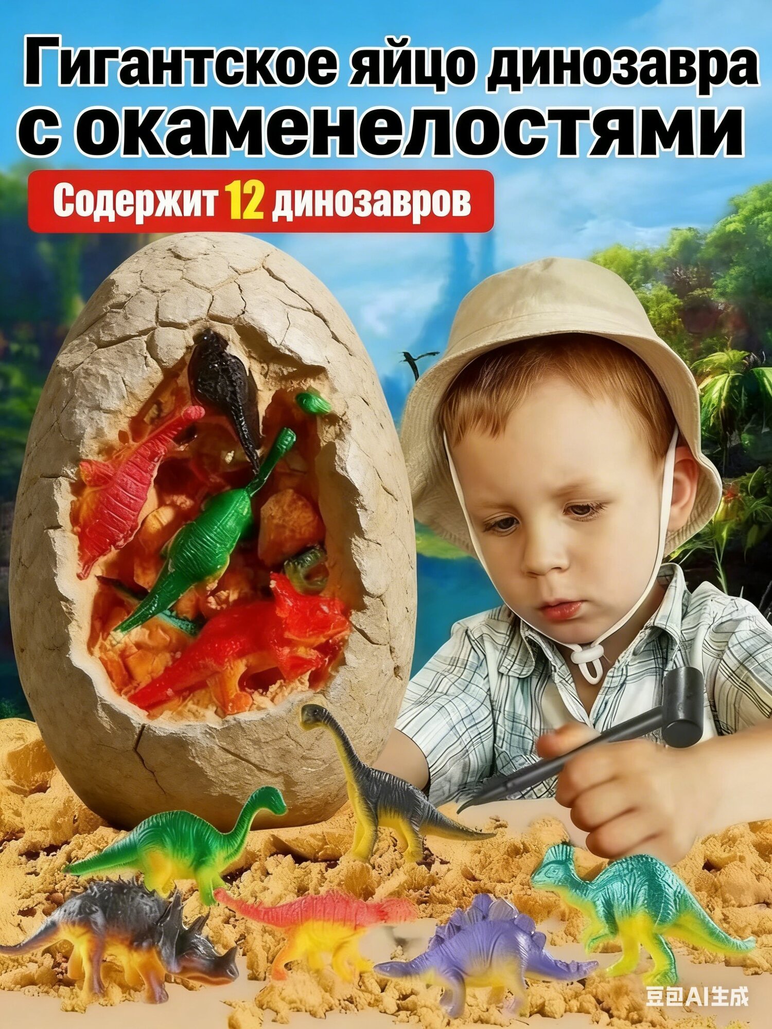 Развивающая игрушка для раскопок: 3 яйца динозавров, 36 динозавров внутри набор археолога археологические раскопки
