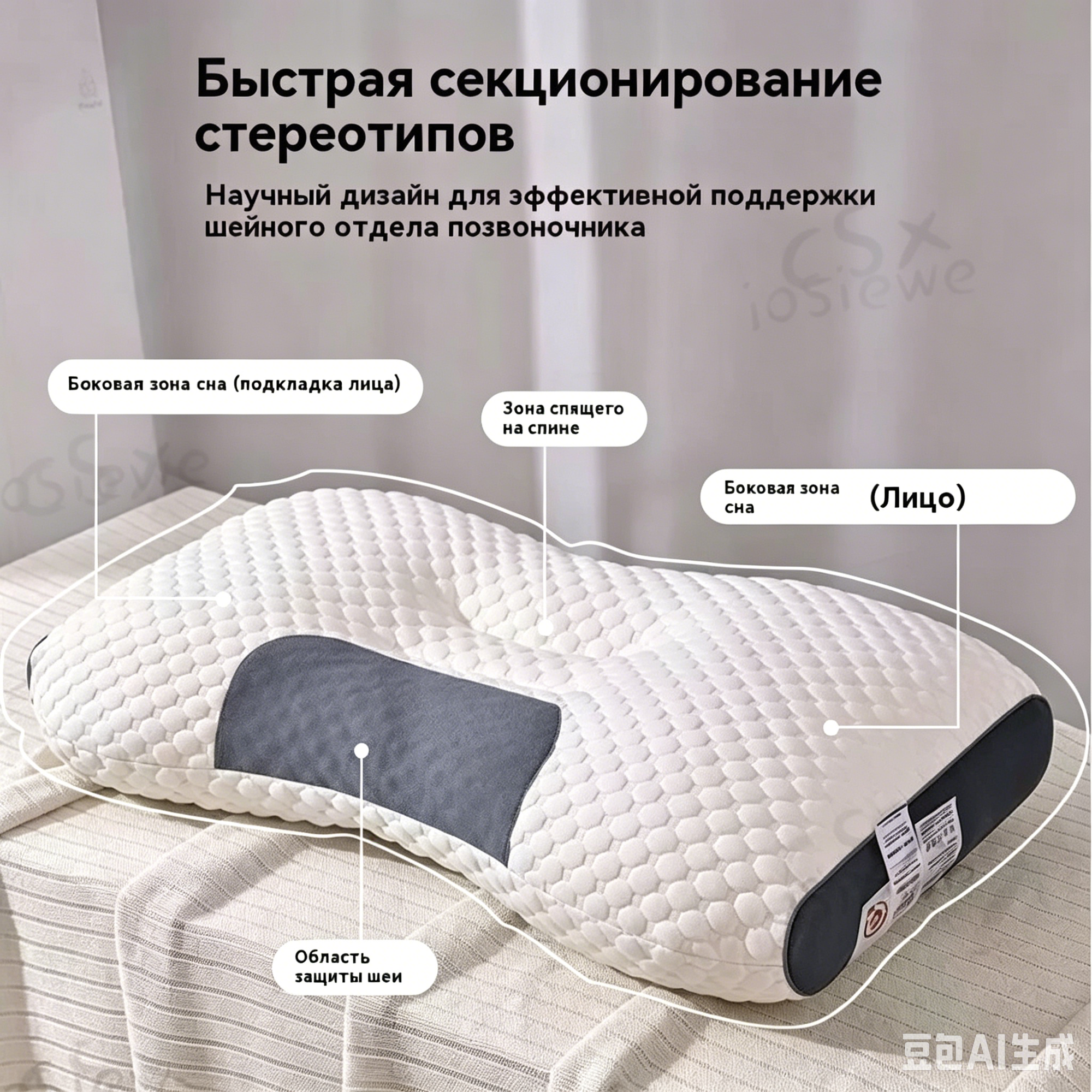 Ортопедическая подушка 50x70см, высота 5 смОртопедическая подушка с зональной поддержкой шеи для сна на спине и боку