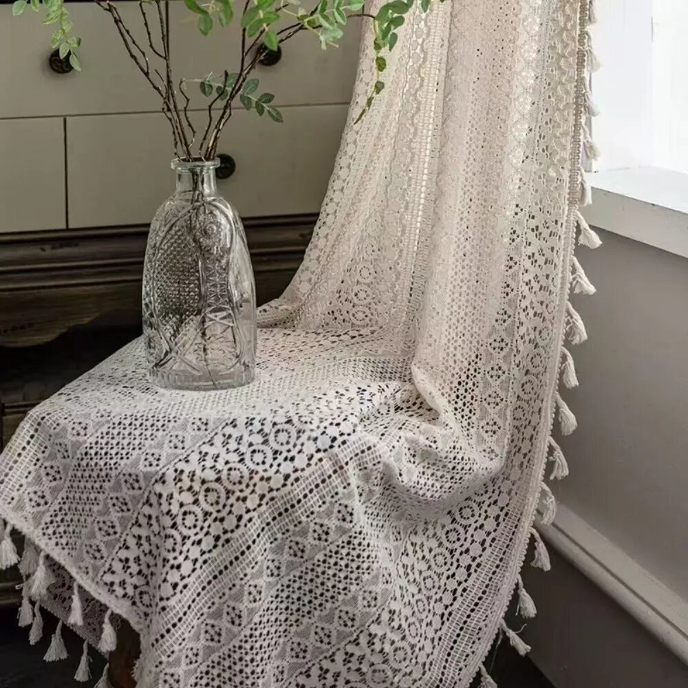 Вязаные шторы бохо белые 150x100 см 150-160cm
