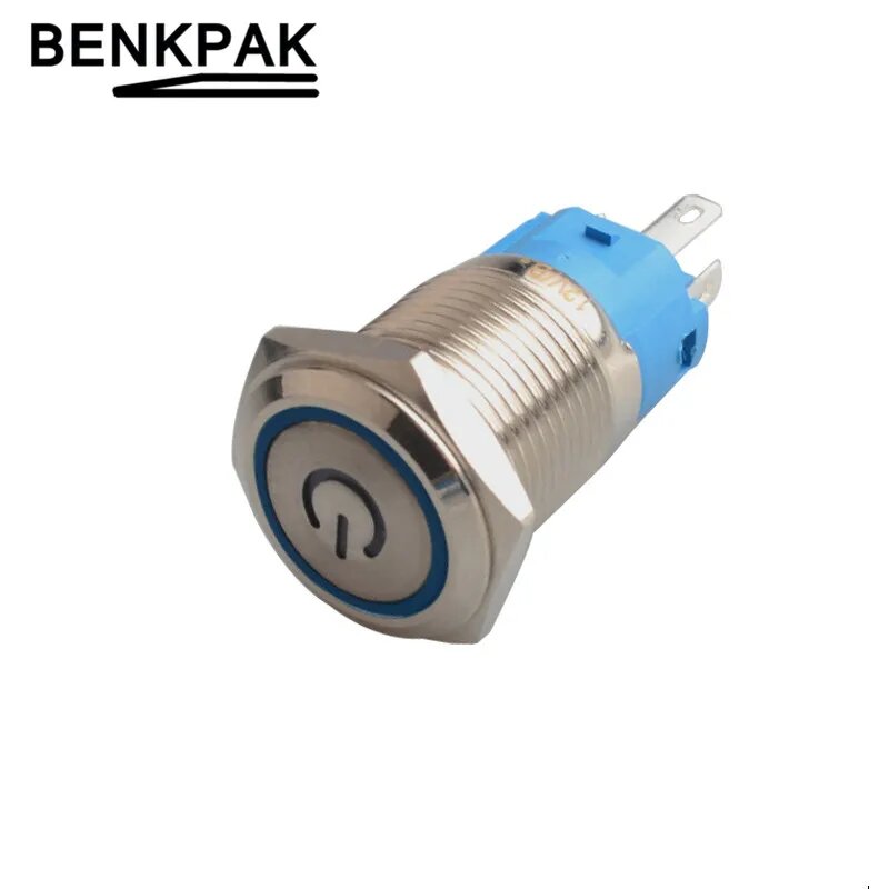Металлический кнопочный переключатель BENKPAK 16 мм с fixed self-locking, Синий, Синий, 22mm, 220V