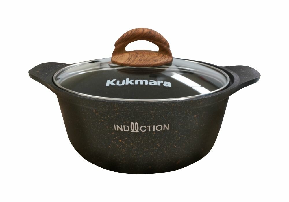 Кастрюля алюминиевая антипригарная "Kukmara" "Granit Ultra INDUCTION" blue 4,0л Стеклянная крышка
