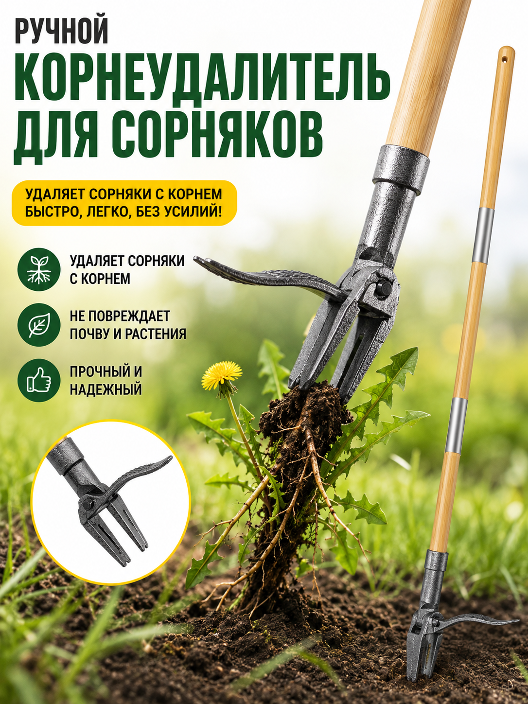 Ручной садовый удалитель сорняков с длинной ручкой, стоячий, из углеродистой стали, для корней и пересадки растений