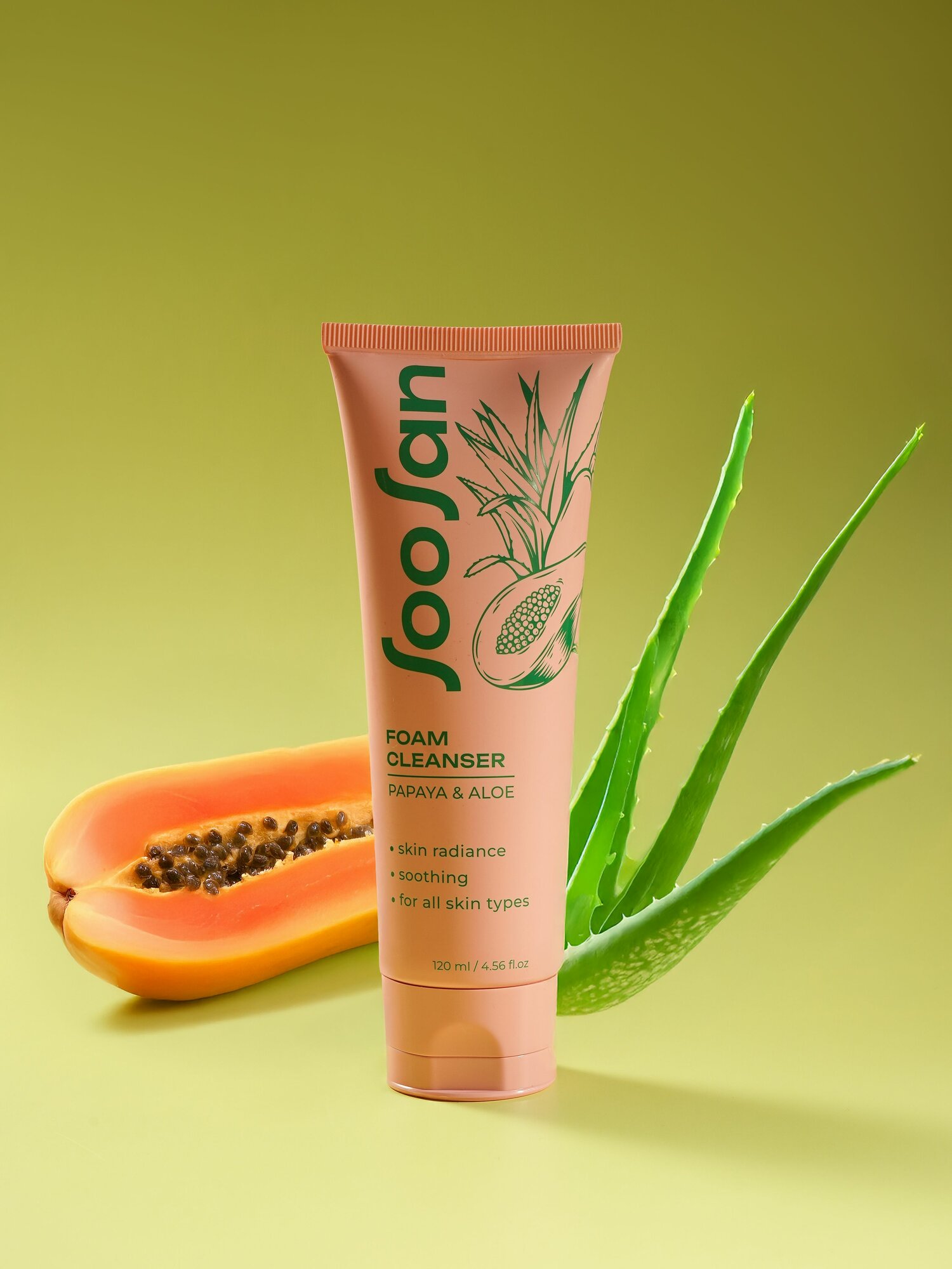 SooSan Foam Cleanser Papaya & Aloe - Очищающая пенка с экстрактами папайи и алоэ для чувствительной кожи